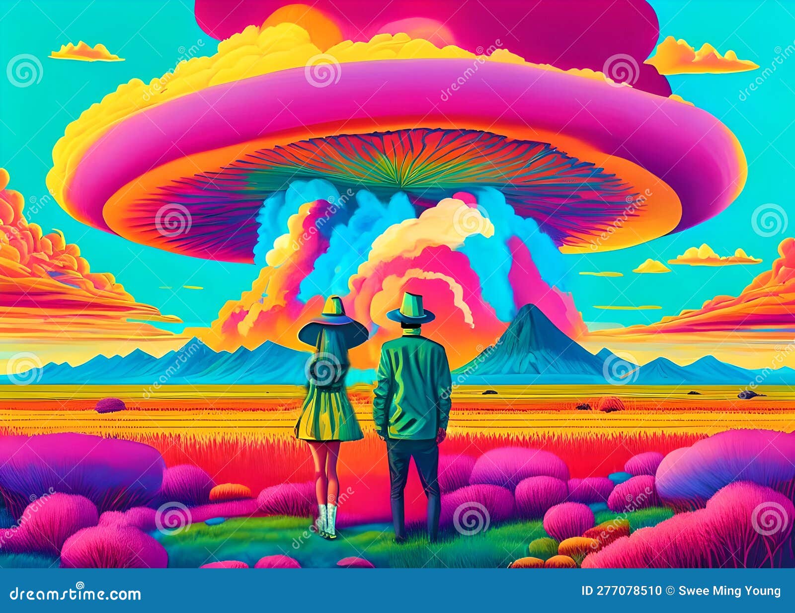 Standing on a Field Watching a Dynamic Colorful Nuclear Cloud Explode ...