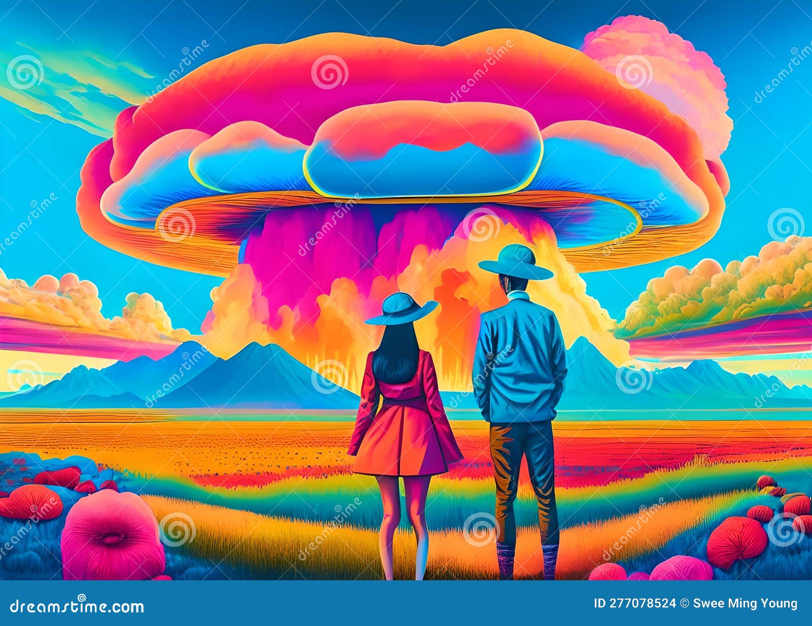 Standing on a Field Watching a Dynamic Colorful Nuclear Cloud Explode ...