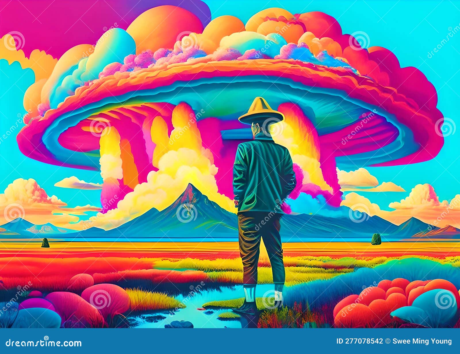 Standing on a Field Watching a Dynamic Colorful Nuclear Cloud Explode ...