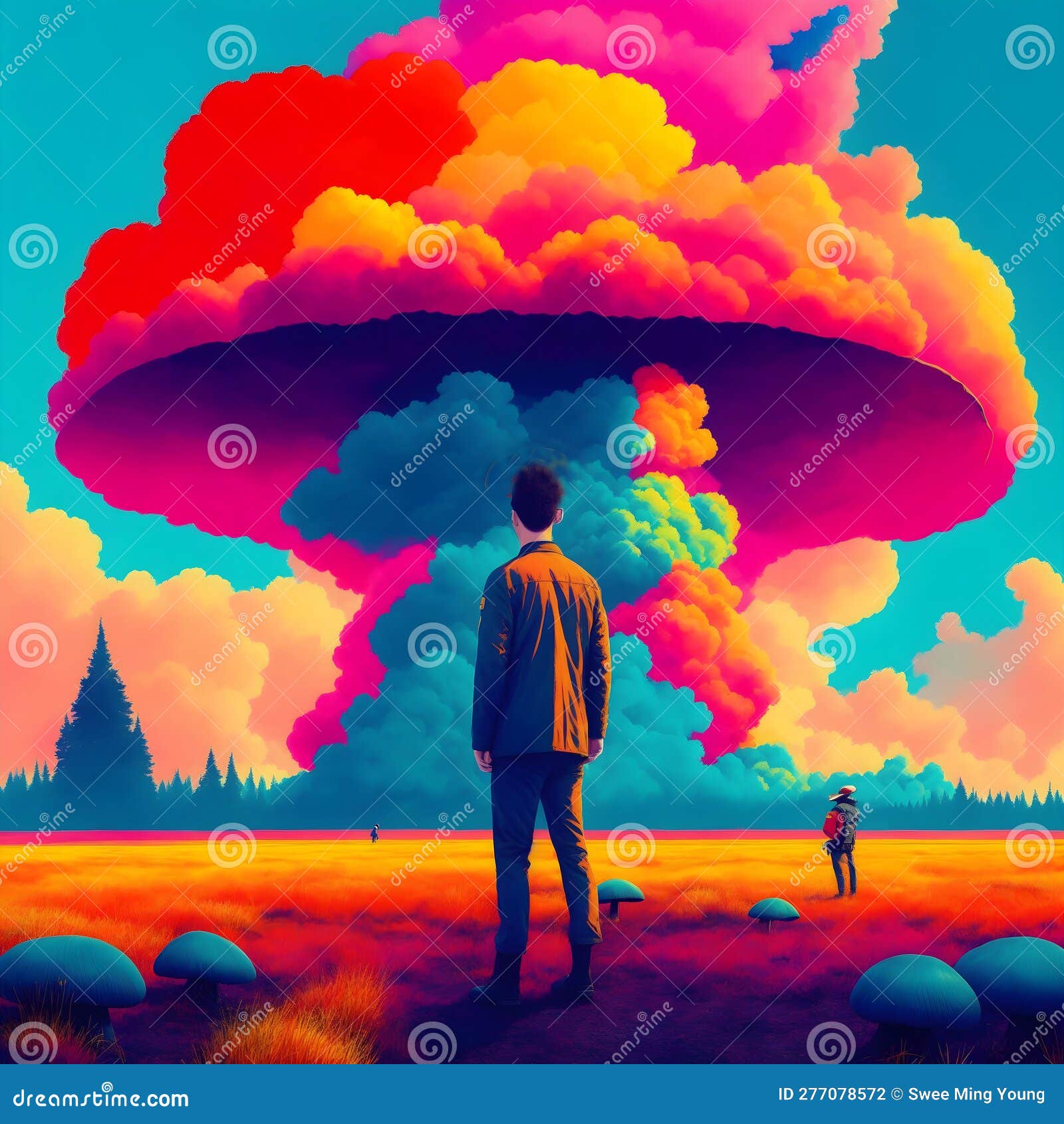 Standing on a Field Watching a Dynamic Colorful Nuclear Cloud Explode ...