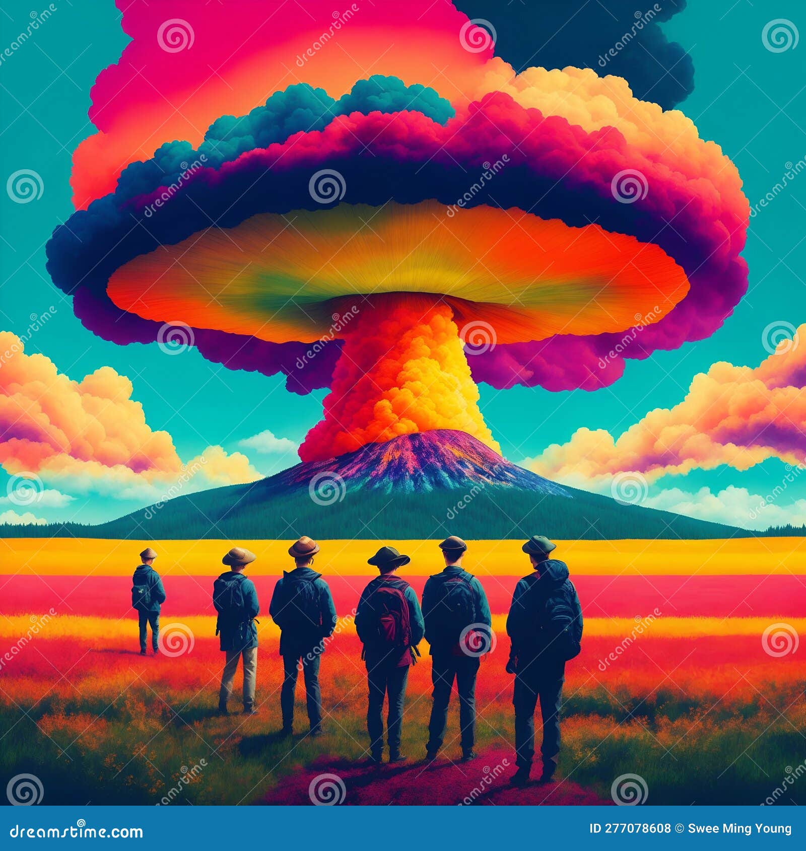 Standing on a Field Watching a Dynamic Colorful Nuclear Cloud Explode ...