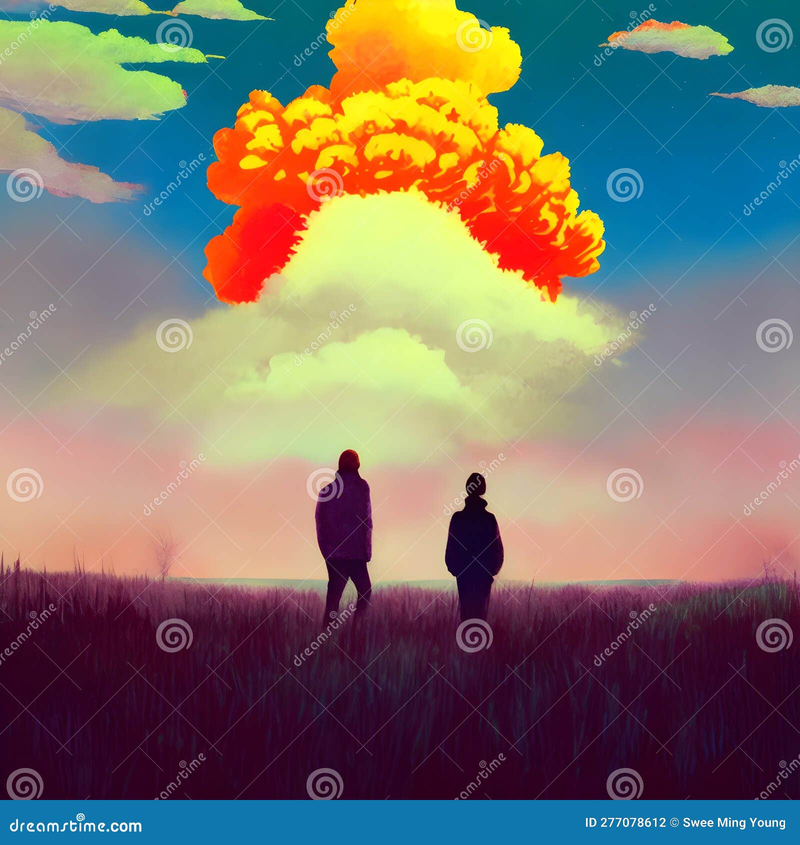 Standing on a Field Watching a Dynamic Colorful Nuclear Cloud Explode ...