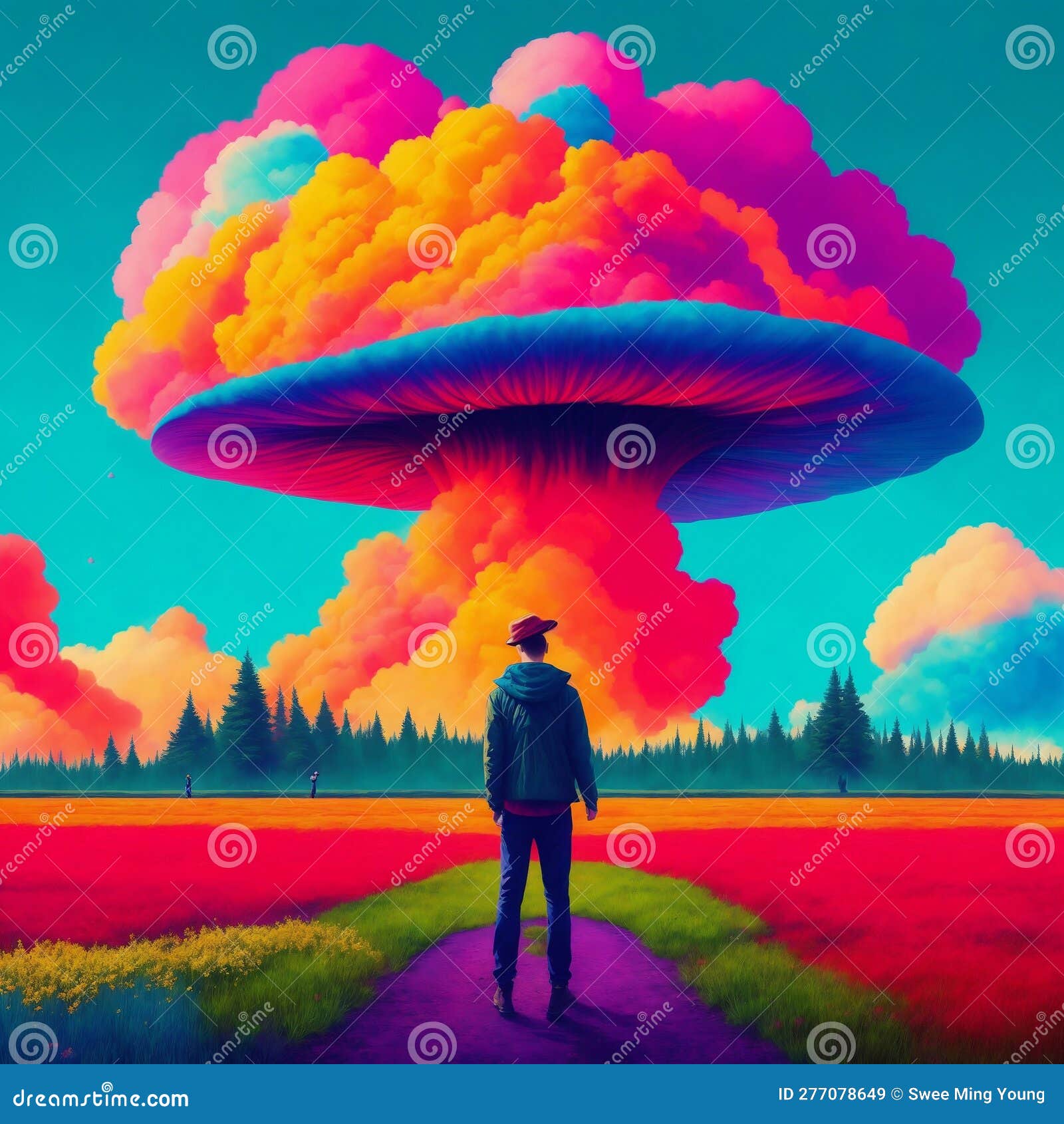 Standing on a Field Watching a Dynamic Colorful Nuclear Cloud Explode ...