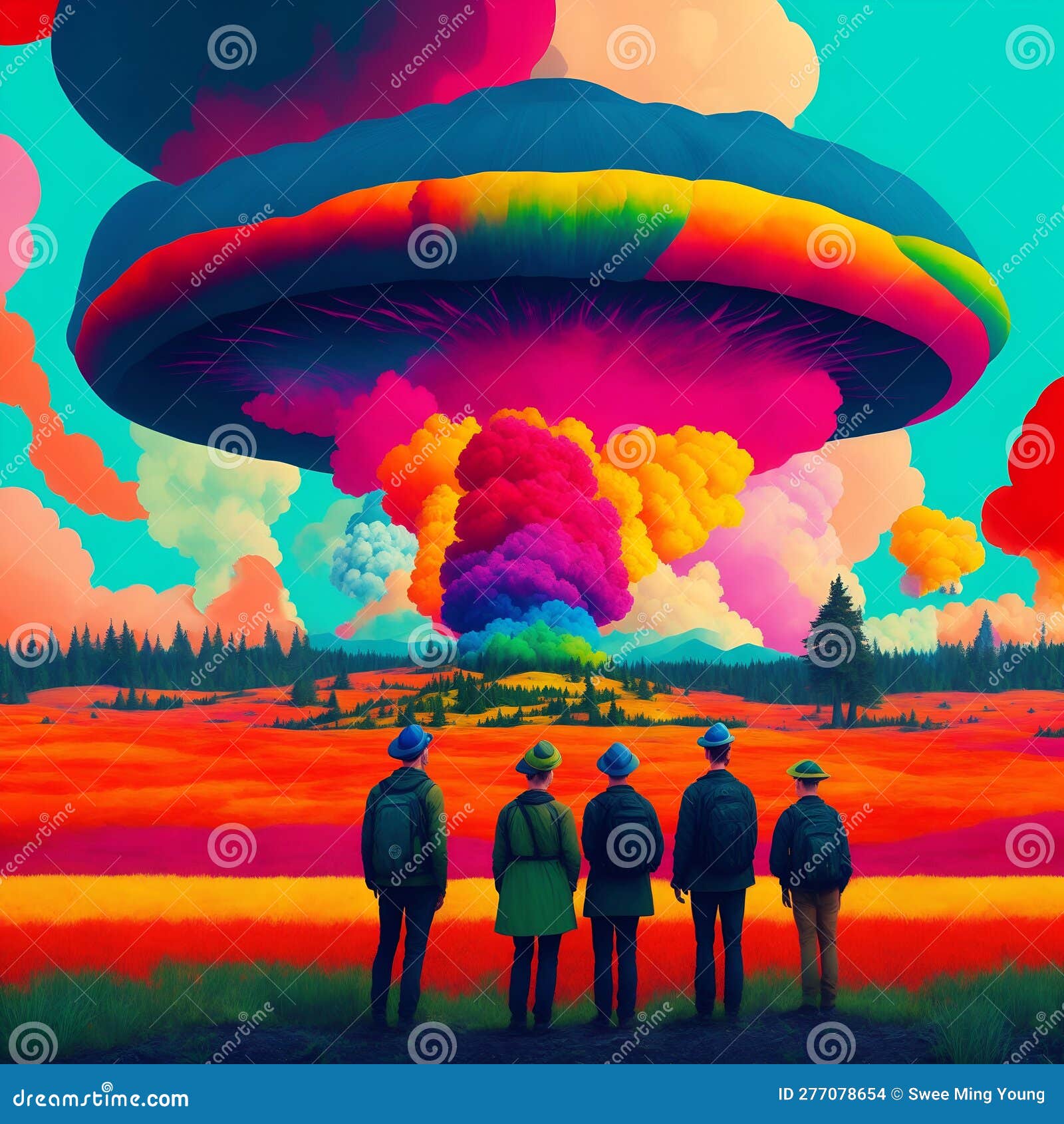 Standing on a Field Watching a Dynamic Colorful Nuclear Cloud Explode ...