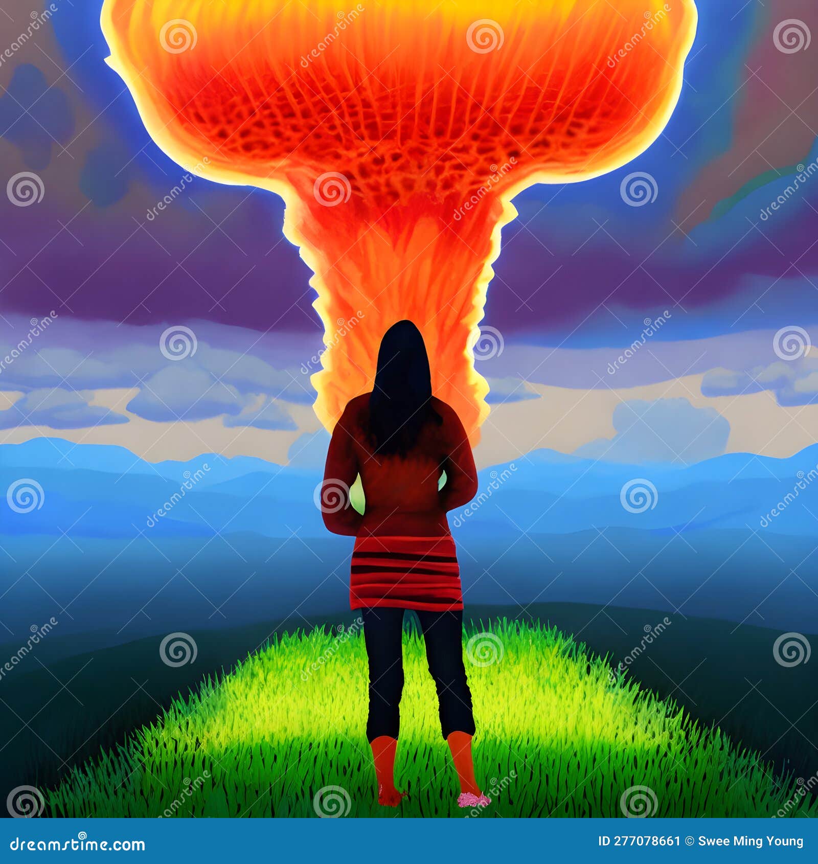 Standing on a Field Watching a Dynamic Colorful Nuclear Cloud Explode ...
