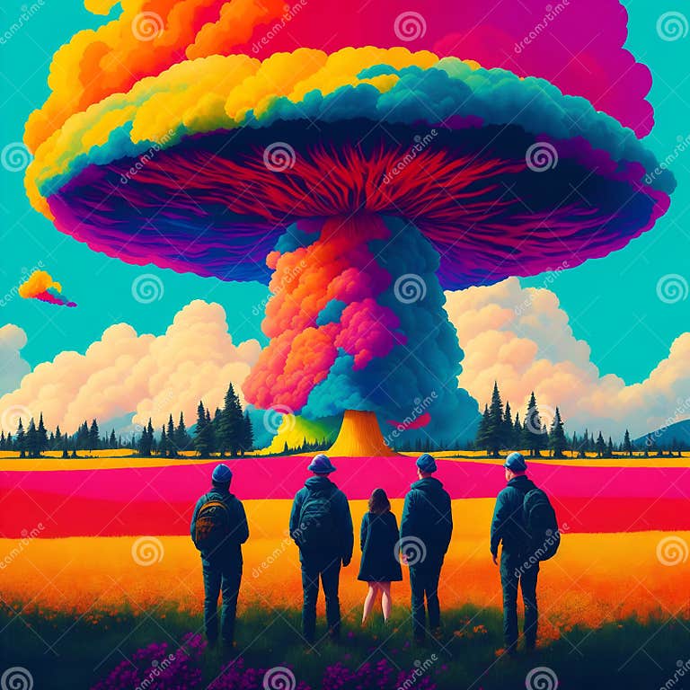 Standing on a Field Watching a Dynamic Colorful Nuclear Cloud Explode ...