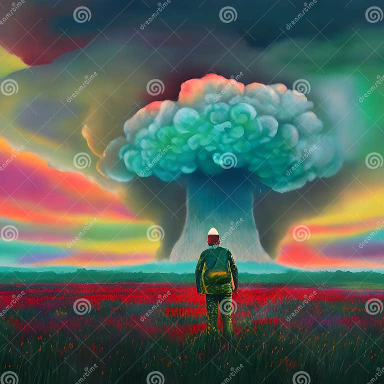Standing on a Field Watching a Dynamic Colorful Nuclear Cloud Explode ...