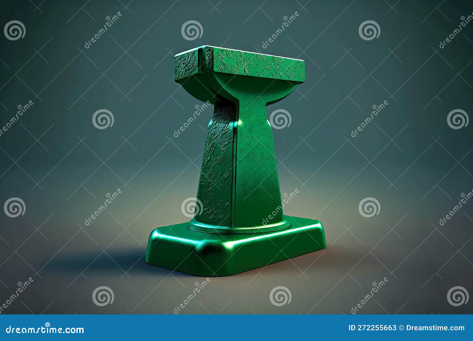 Standing on Flat Surface of Small Metal Anvil on Dark Green Background ...
