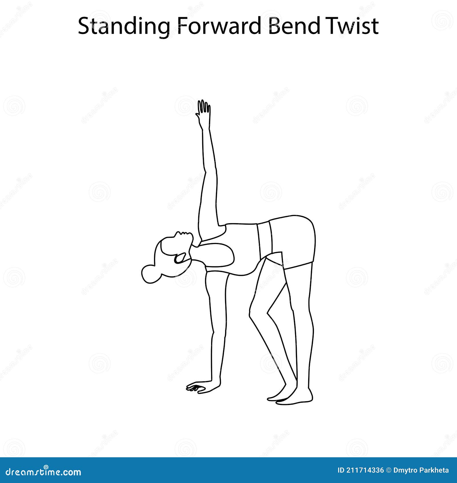 Standing Forward Bend Twist Pose Yoga Workout Silhouette Cartoon Vector ...