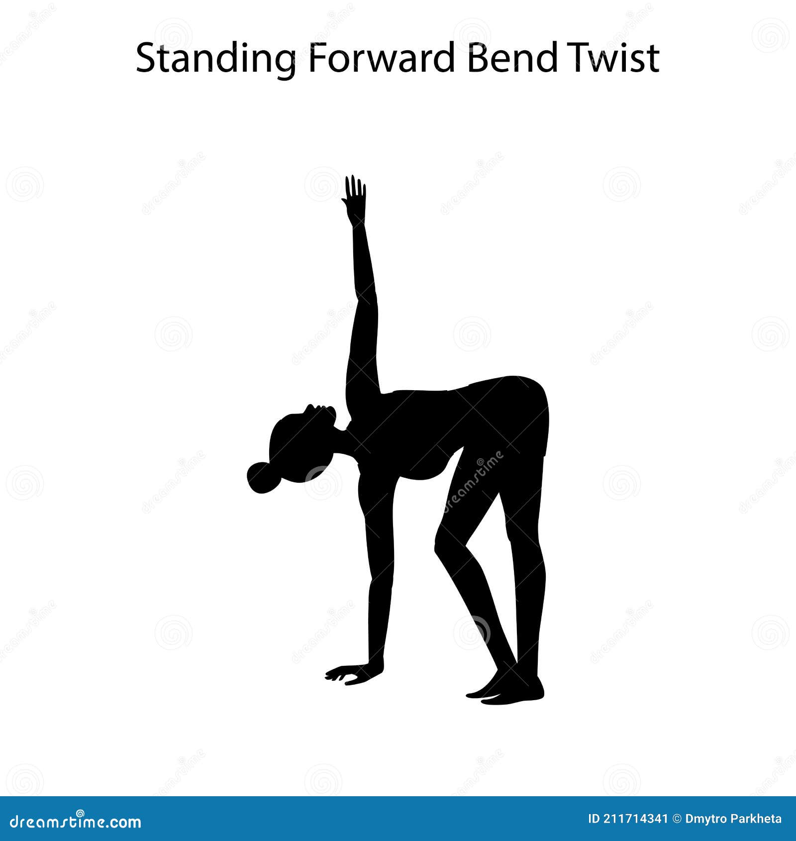 Standing Forward Bend Twist Pose Yoga Workout Silhouette Cartoon Vector ...