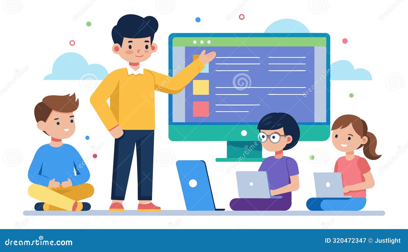 Standing in Front of a Large Monitor a Student Points To a Coding ...