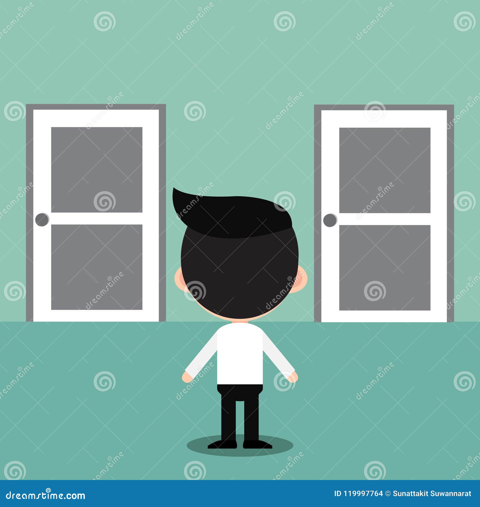 Standing in Front of Two Door. Stock Illustration - Illustration of ...