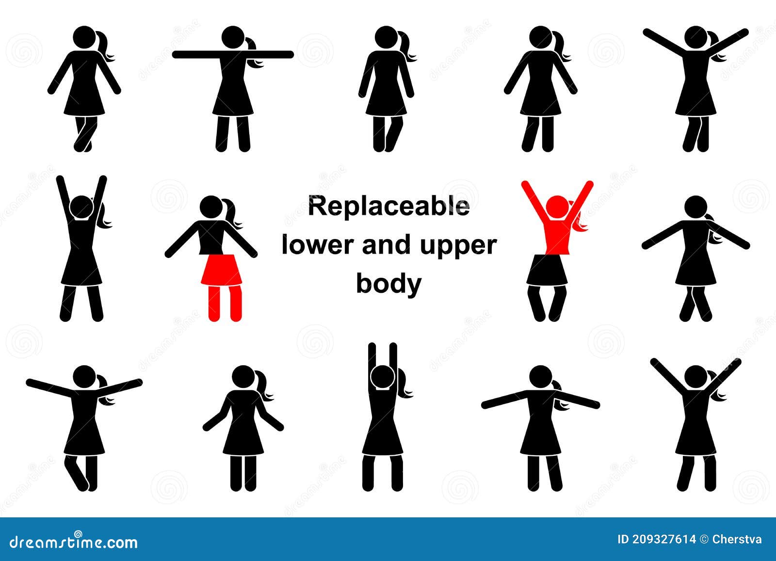 Standing Front View Stick Figure Woman Vector Icon Set. Raised, Wide ... Standing Front View Stick Figure Woman Vector Icon Set. Raised, Wide ...