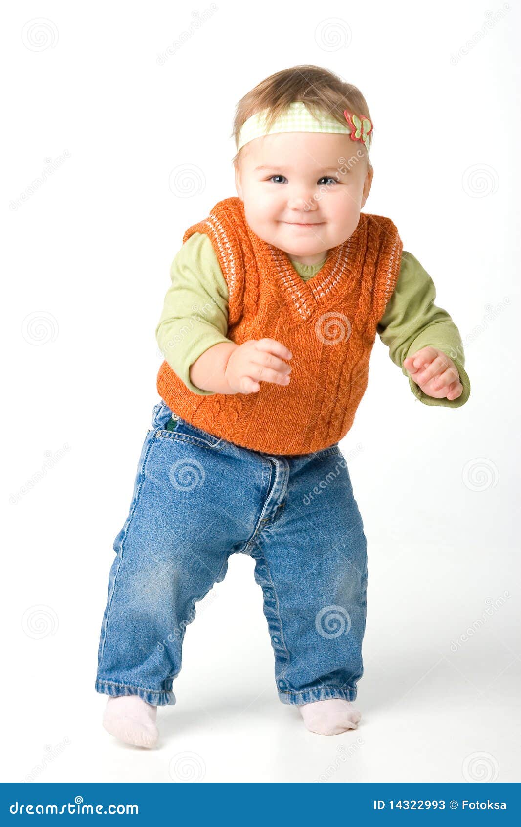 Standing funny baby stock image. Image of girl, orange - 14322993