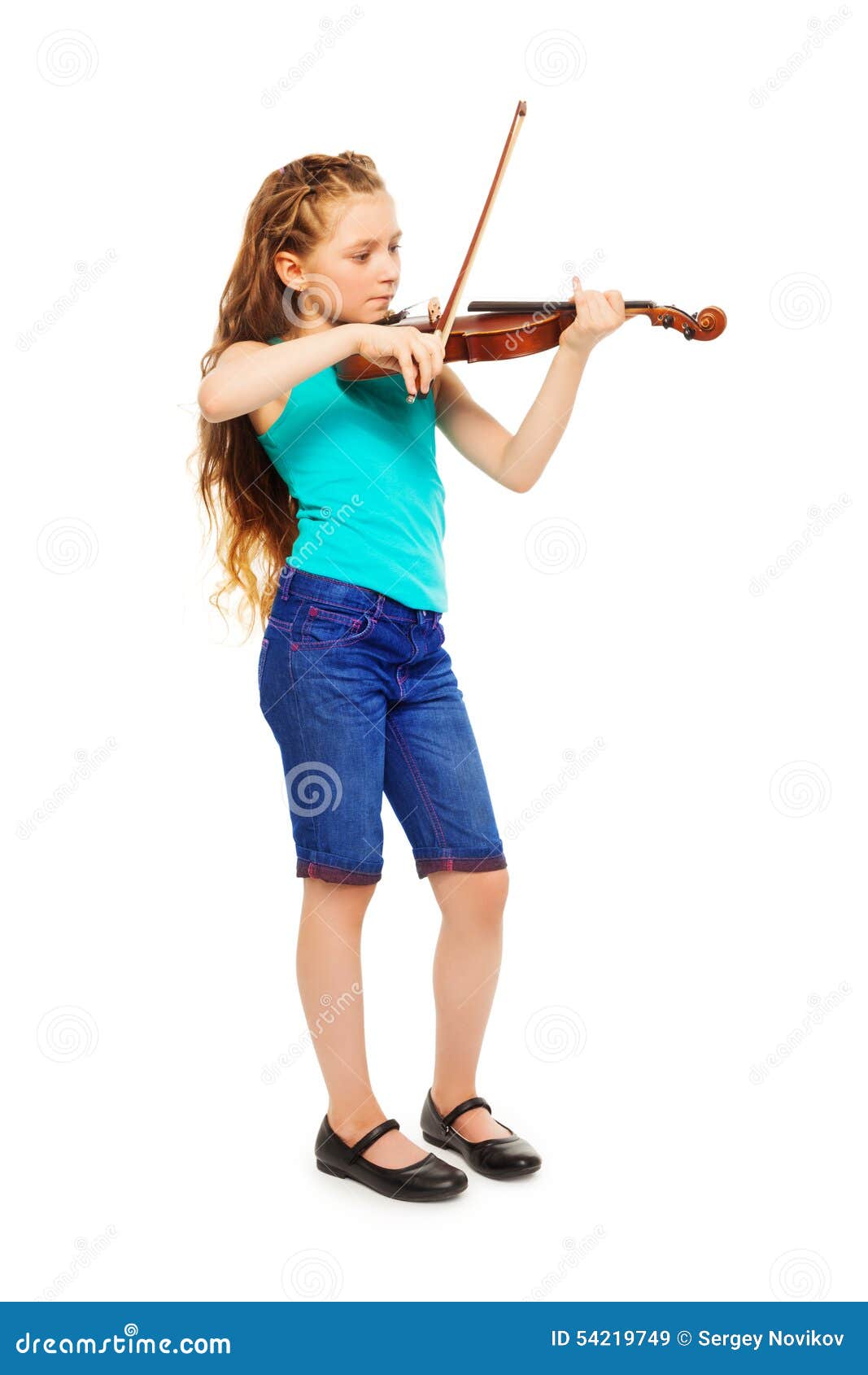 Standing Girl Holding String and Playing Violin Stock Image - Image of ...