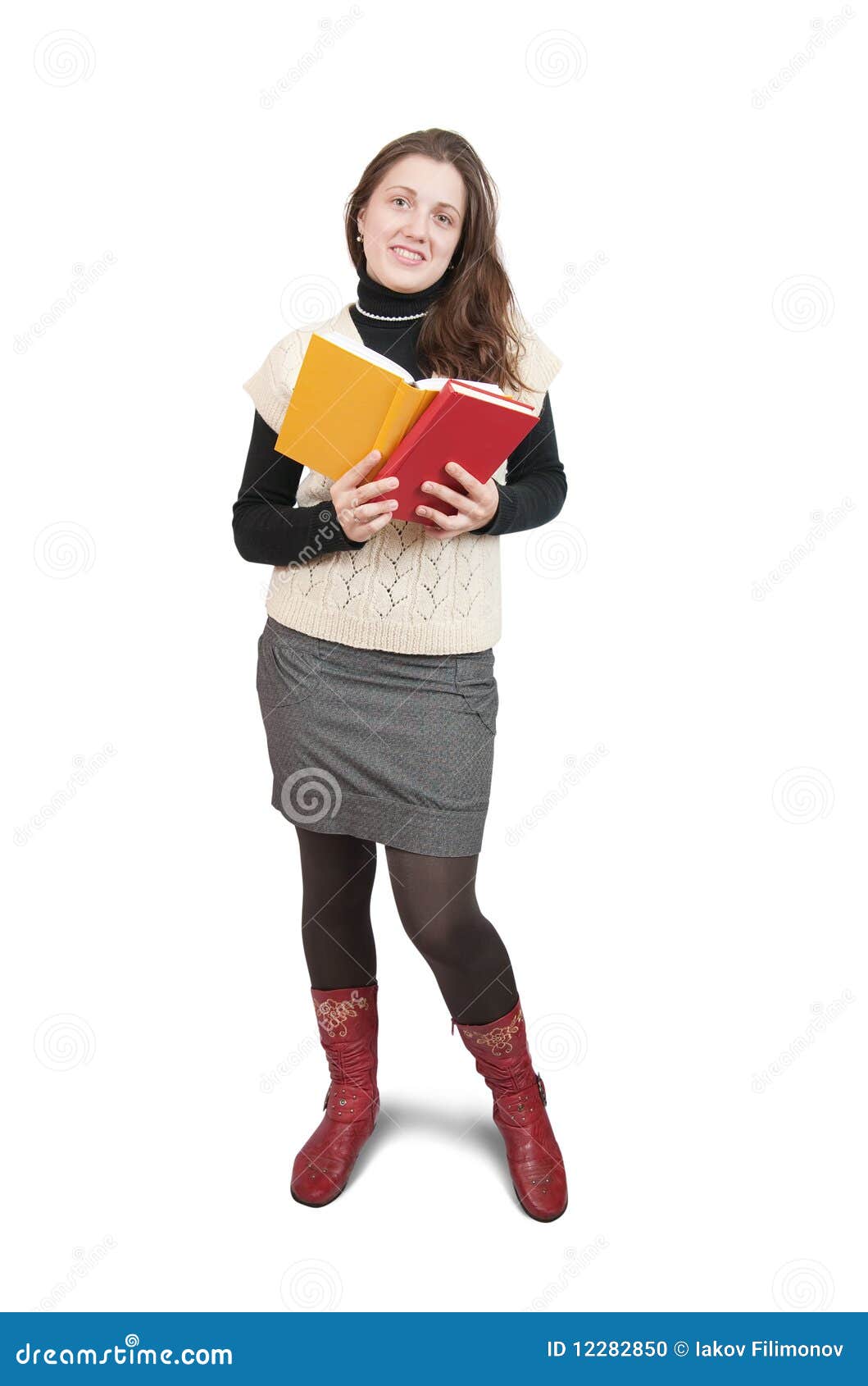 Standing girl reading book stock photo. Image of exam - 12282850