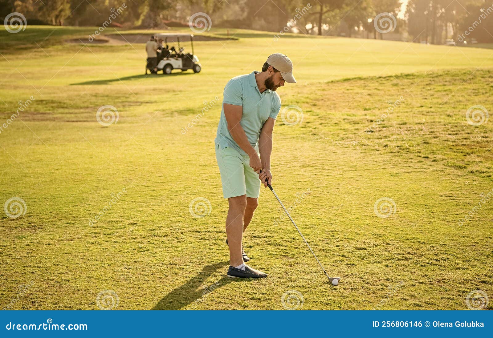 Standing Golfer in Cap with Golf Club, Golf Swing Stock Photo - Image ...