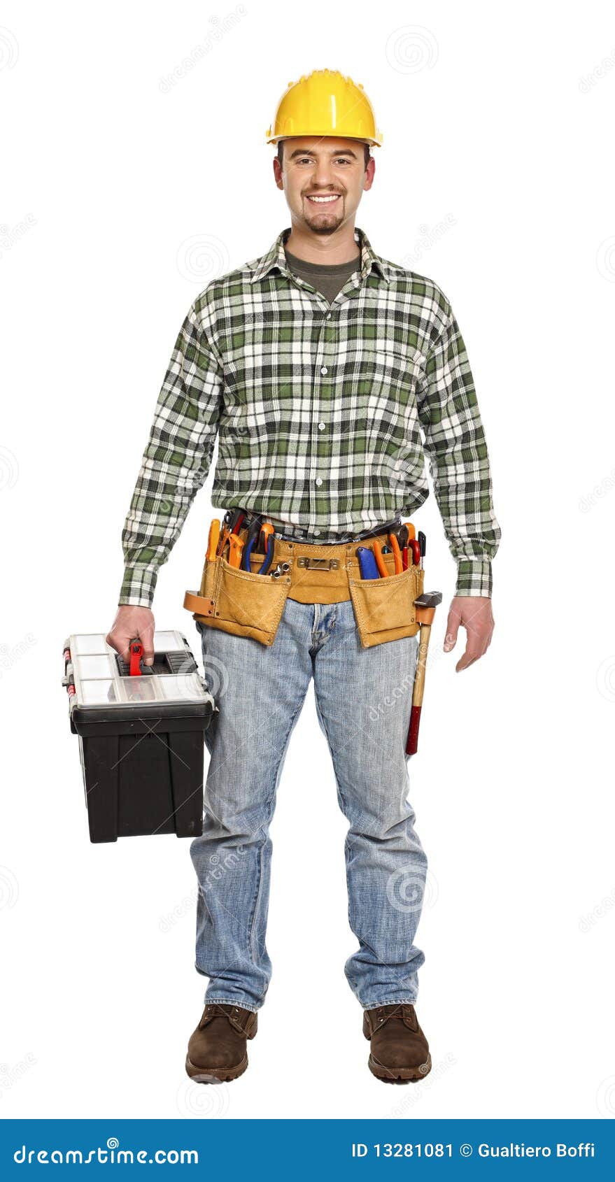 Standing Handyman with Toolbox Stock Image - Image of engineer ...