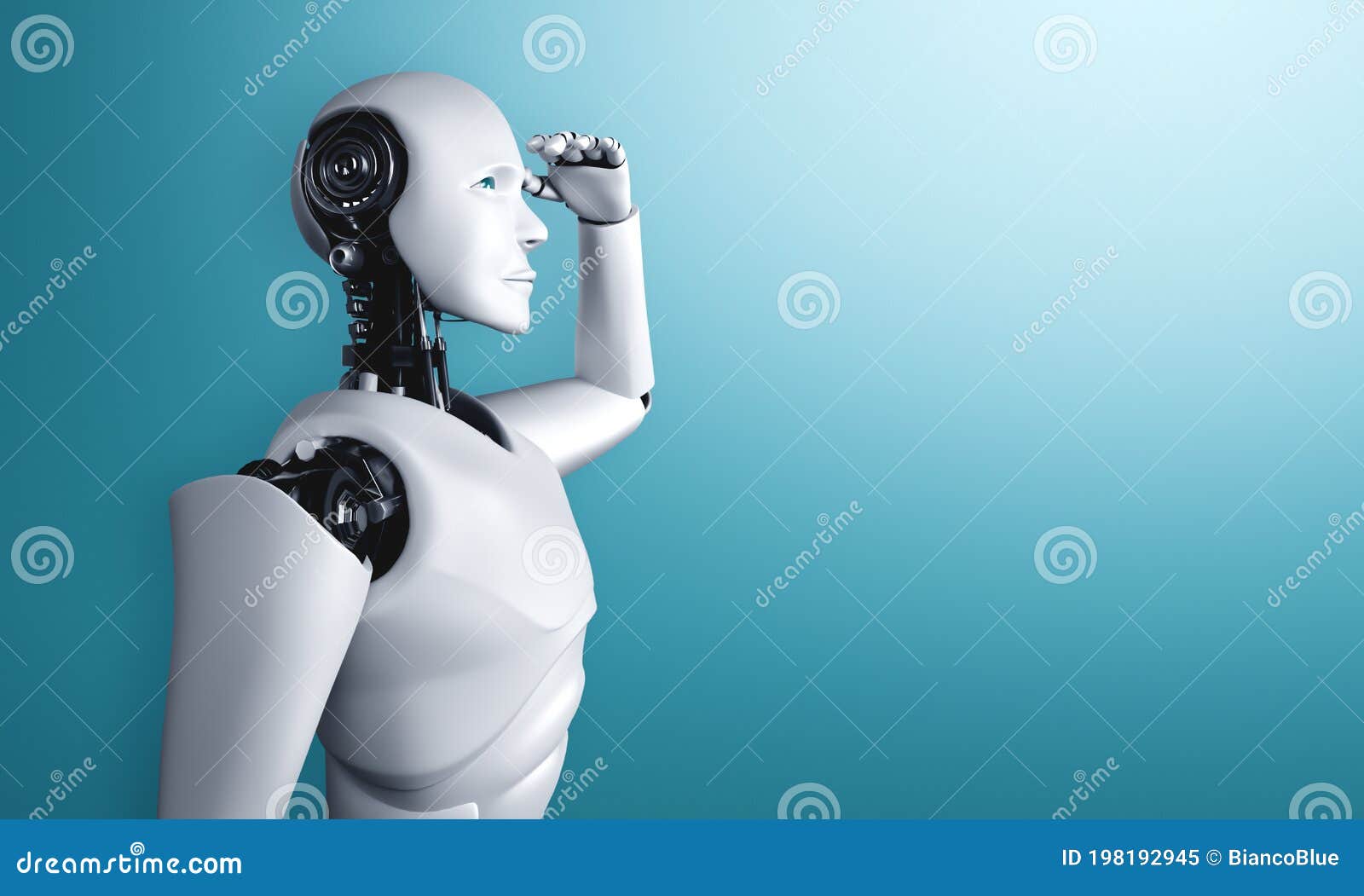 Standing Humanoid Robot Looking Forward on Clean Background Stock ...