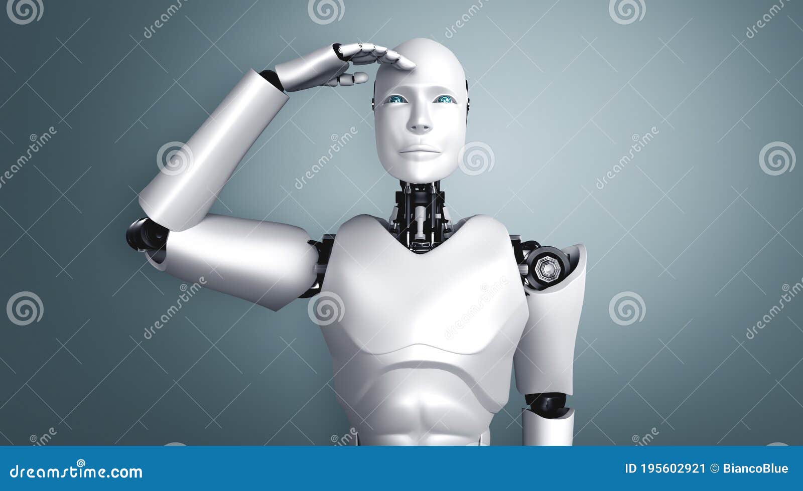 Standing Humanoid Robot Looking Forward on Clean Background Stock ...