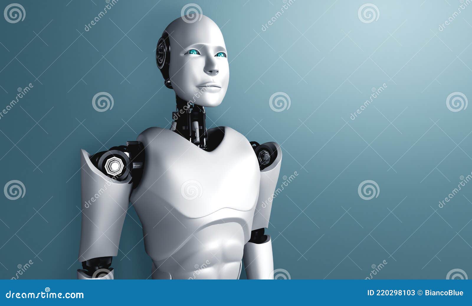 Standing Humanoid Robot Looking Forward on Clean Background Stock ...