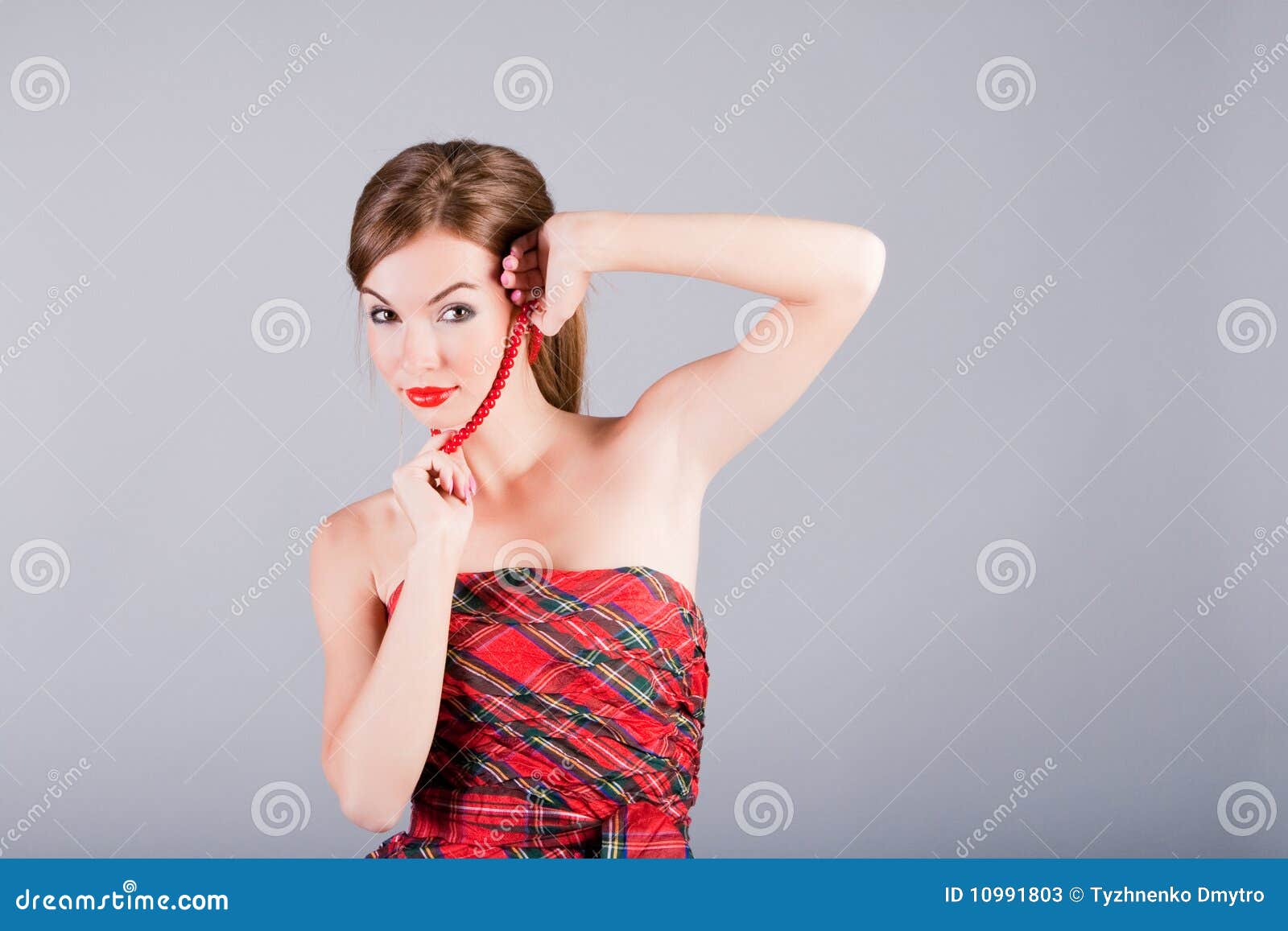Standing Lady in a Red Beads Stock Image - Image of elegant, carefree ...