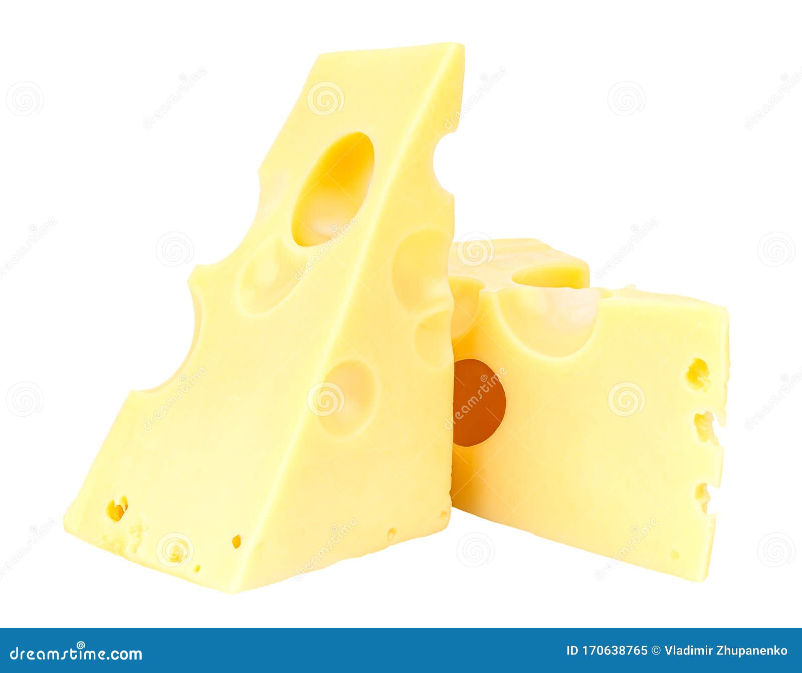 Standing and Lying Two Triangular Pieces of Maasdam Cheese Isolated on ...