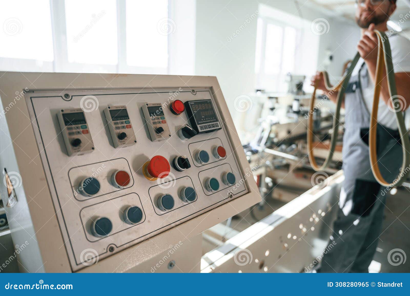 Standing by the Machine. Handsome Man is Working at the Factory of ...