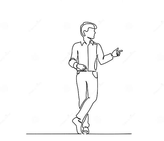 Standing Man Emotionally Gesturing One Line Drawing Stock Vector