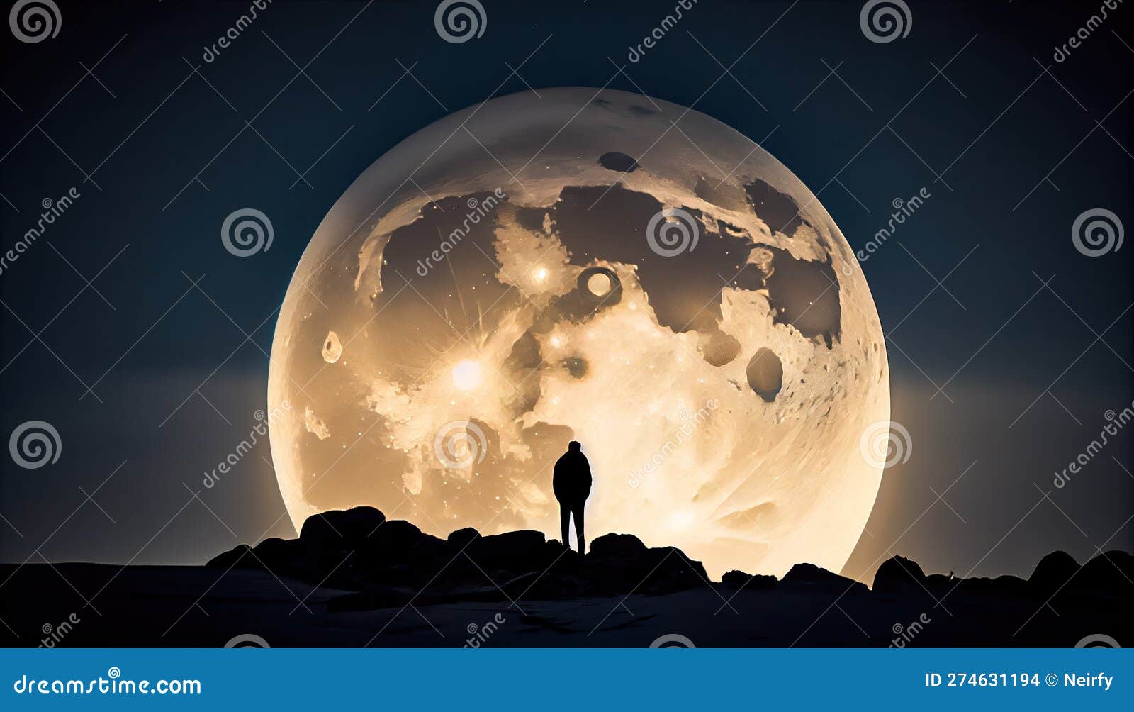 Standing Man with Moon Background Stock Illustration - Illustration of ...