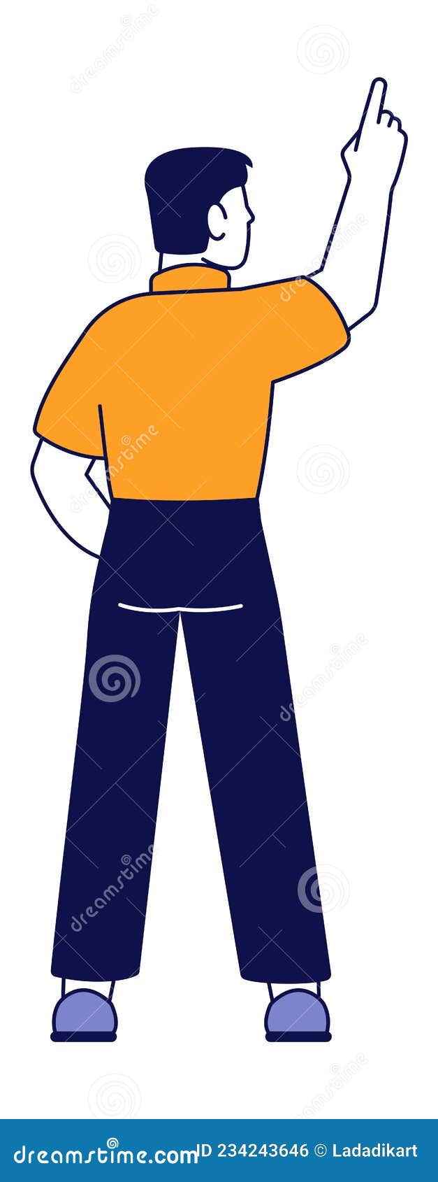 Standing Man with Raised Pointing Arm. Back View Stock Vector ...