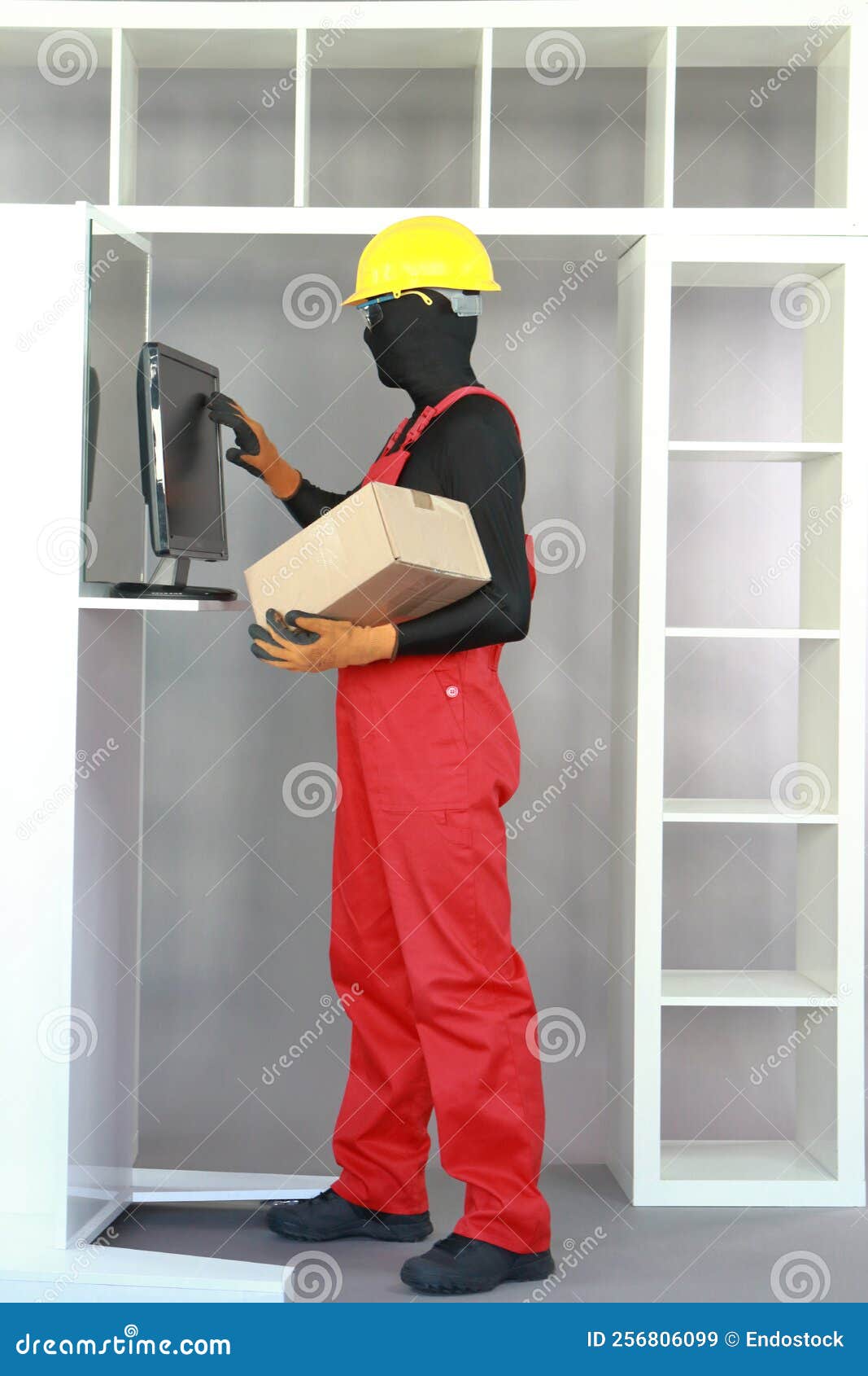 Standing Manual Worker Dealing with Box in Distribution Center. Stock ...