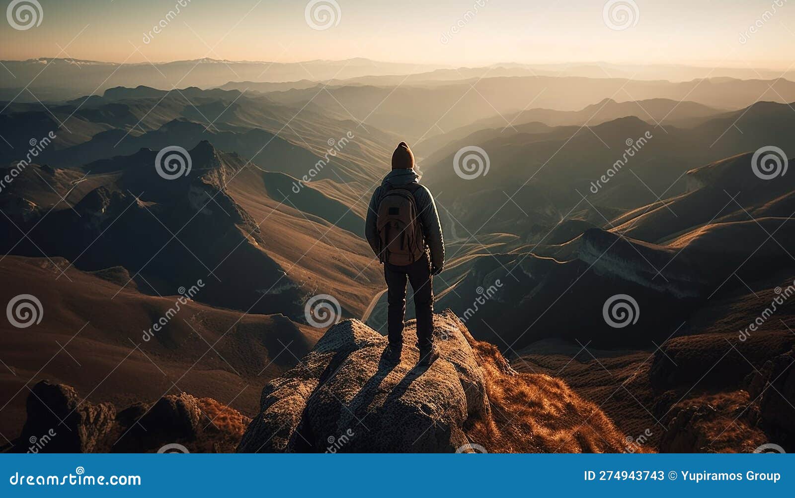 Standing on Mountain Peak, Backpacker Achieves Success Generated by AI ... Standing on Mountain Peak, Backpacker Achieves Success Generated by AI ...