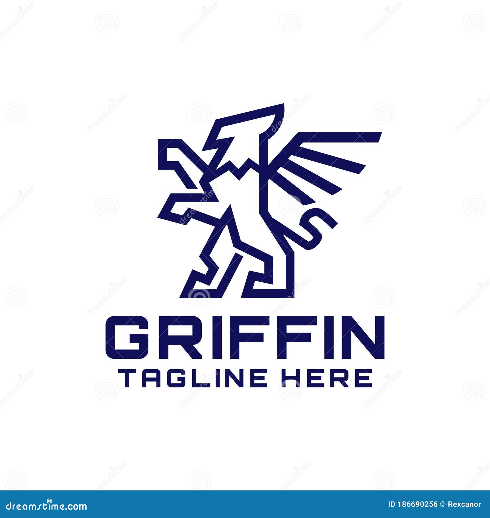 Standing Griffin Line Art Logo Design Stock Vector - Illustration of ...
