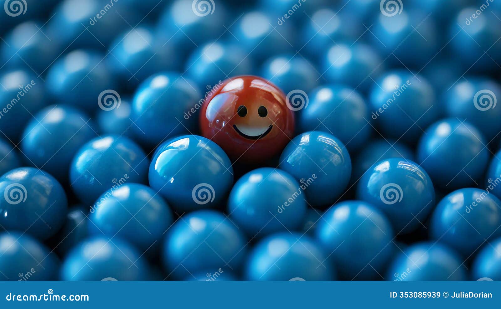 Standing Out from the Crowd Red Smiley Face among Blue Balls, Concept ...
