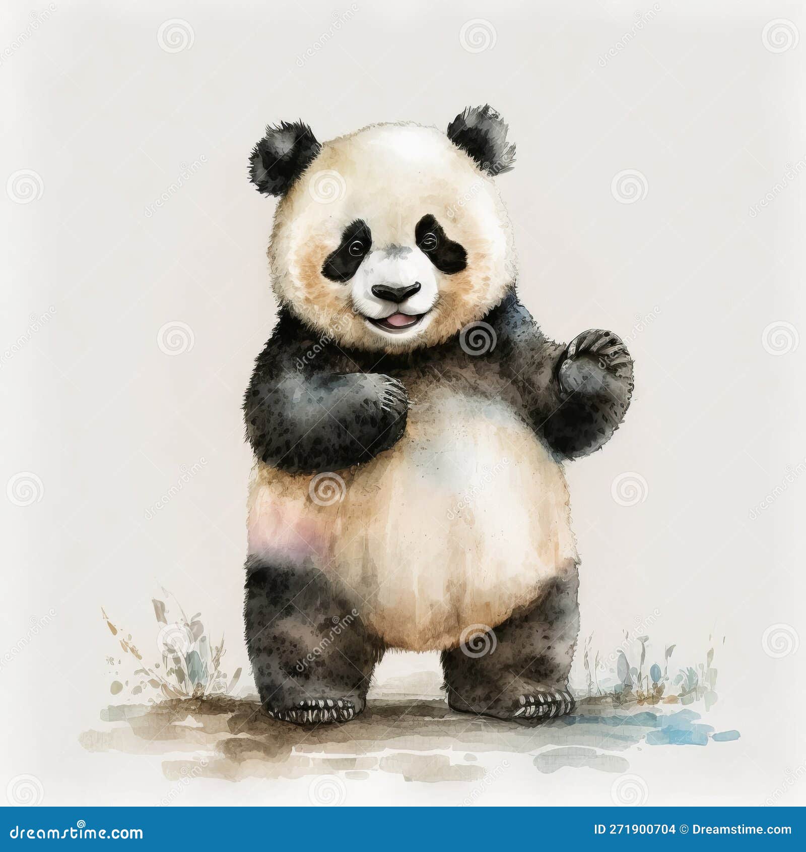 Standing Panda Drawing Stylization Watercolor Generative AI Stock ...