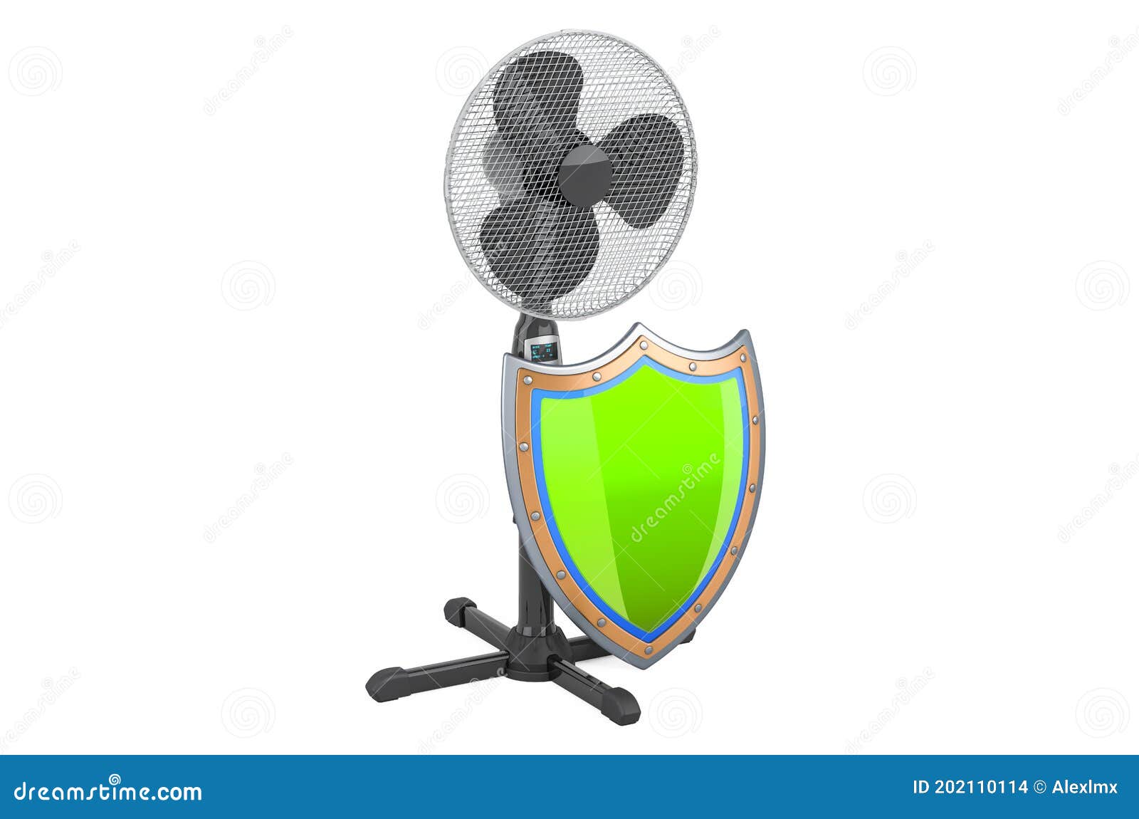 Standing Pedestal Fan with Shield, 3D Rendering Stock Illustration ...