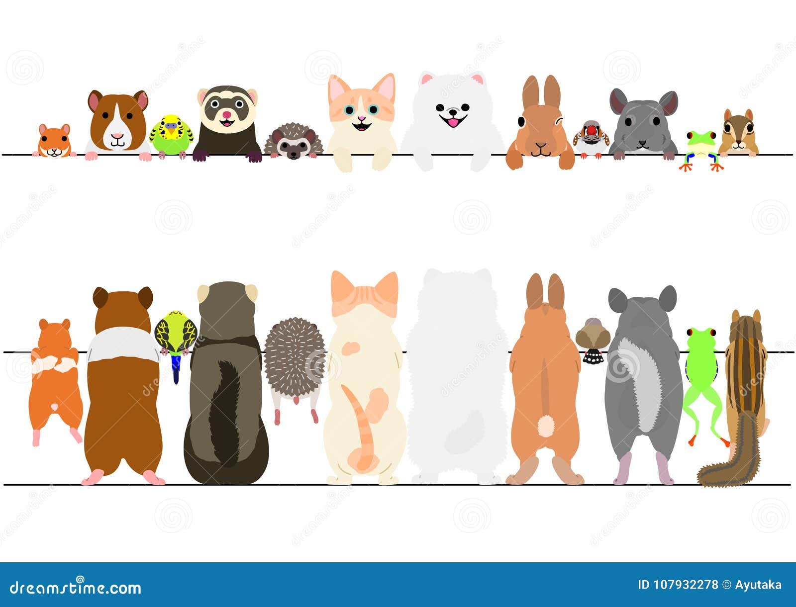 Standing Pet Animals Front and Back Border Set Stock Vector ...