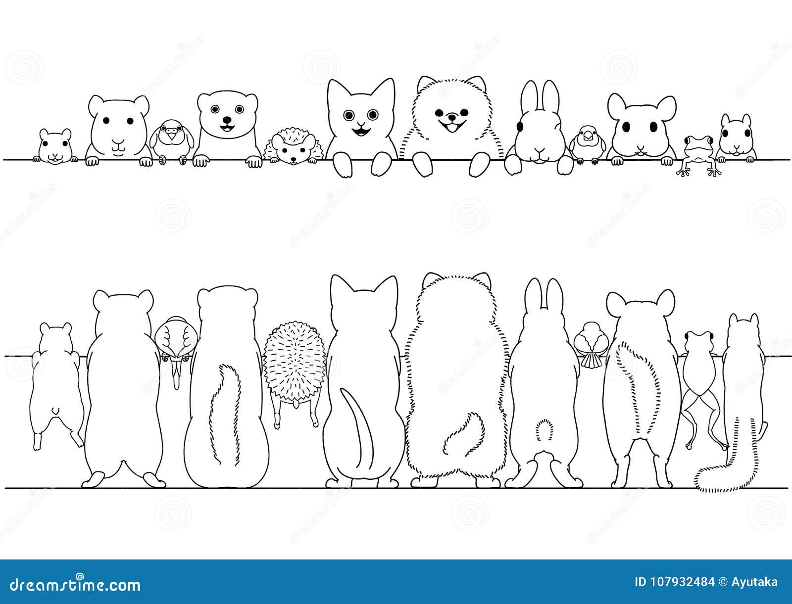 Standing Pet Animals Front and Back Border Set Stock Vector ...