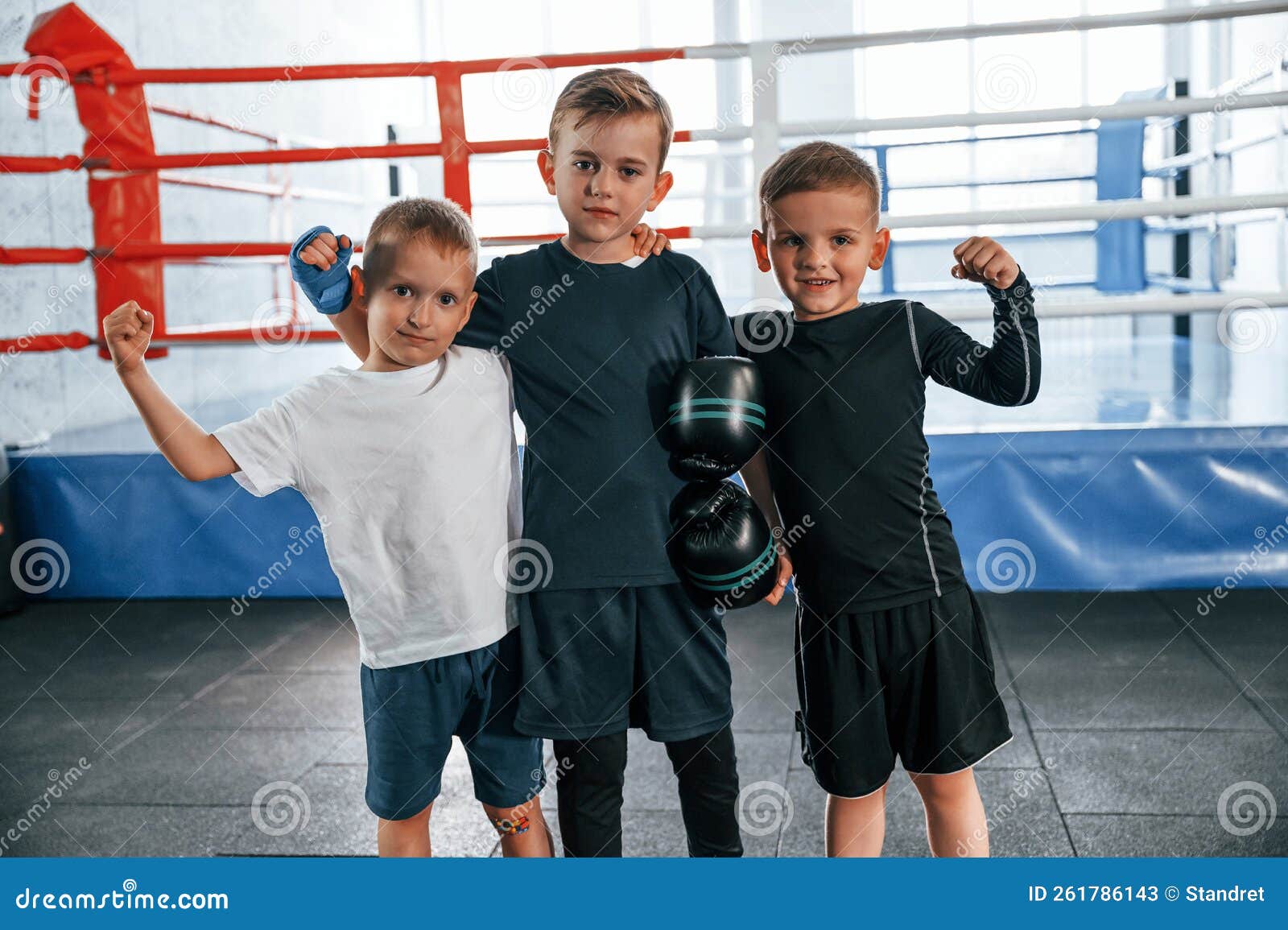Standing and Posing for a Camera. Boys Training Boxing in the Gym ...