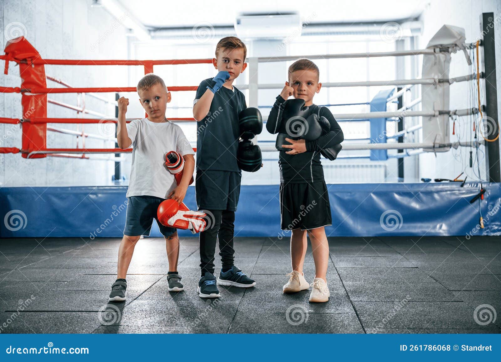 Standing and Posing for a Camera. Boys Training Boxing in the Gym ...