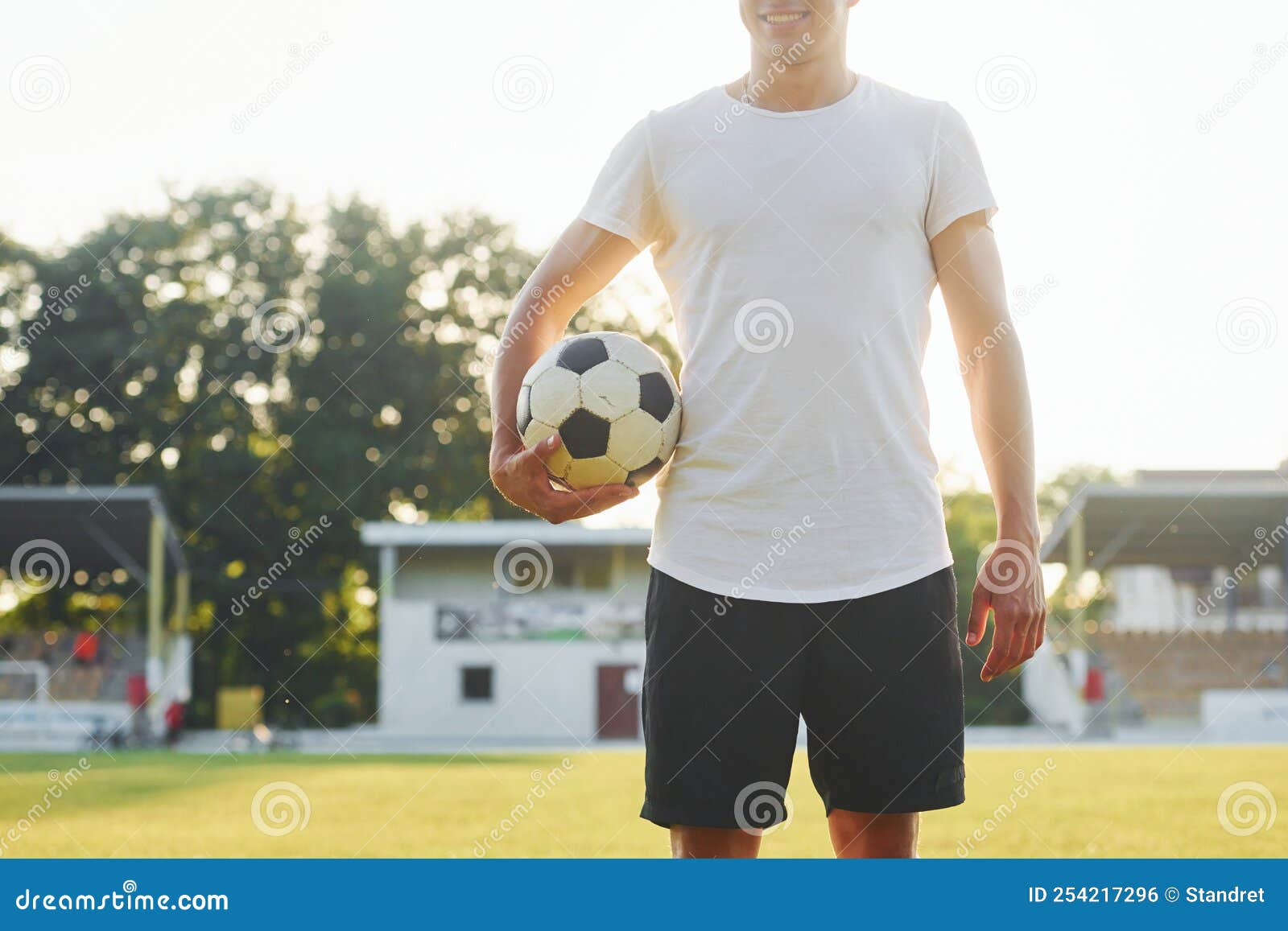 Standing and Posing. Young Soccer Player Have Training on the Sportive ...