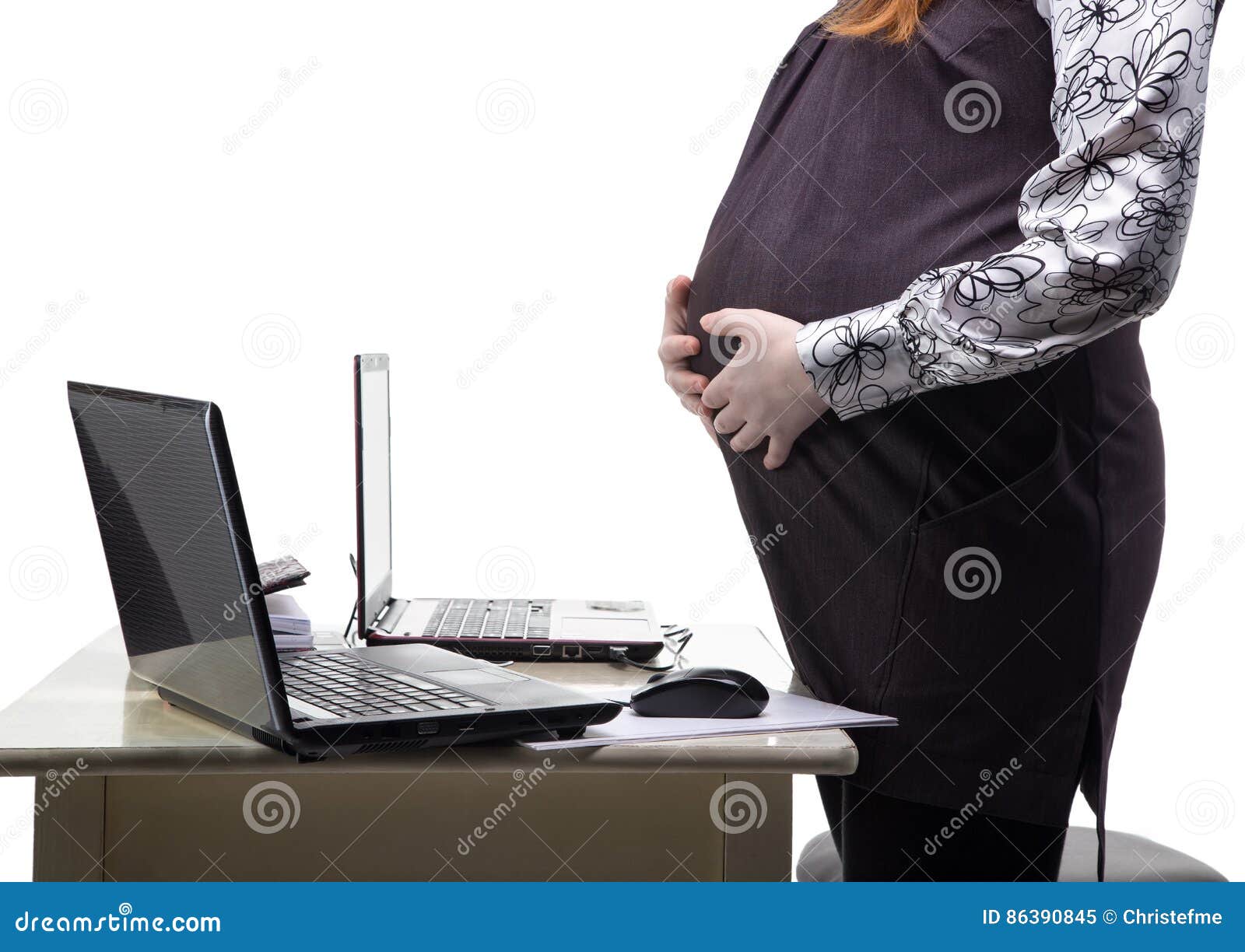 Standing Pregnant Woman in Office Stock Image - Image of woman, hugging ...