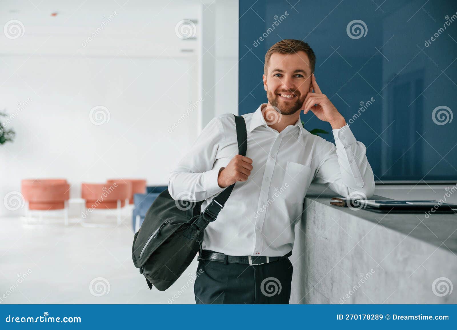 Standing at Reception. Elegant Man in Formal Clothes is Indoors Stock ...