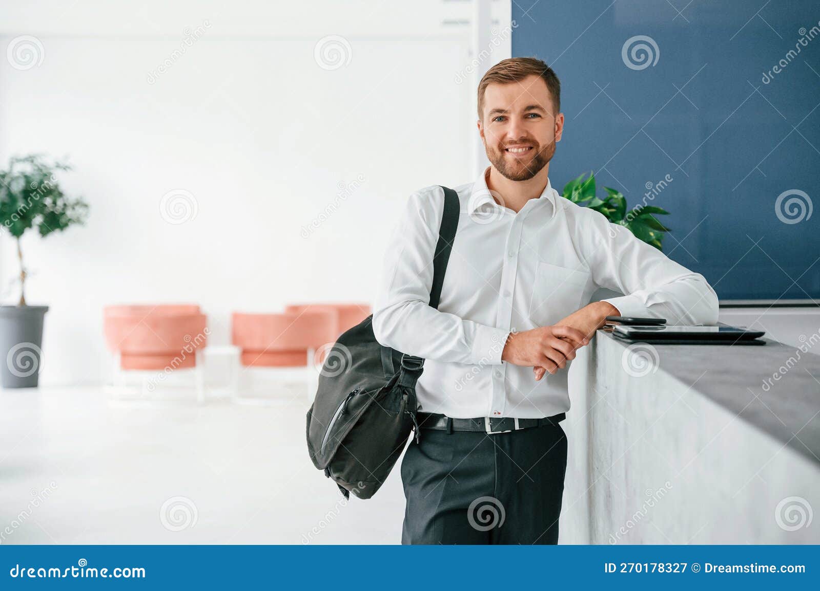 Standing at Reception. Elegant Man in Formal Clothes is Indoors Stock ...