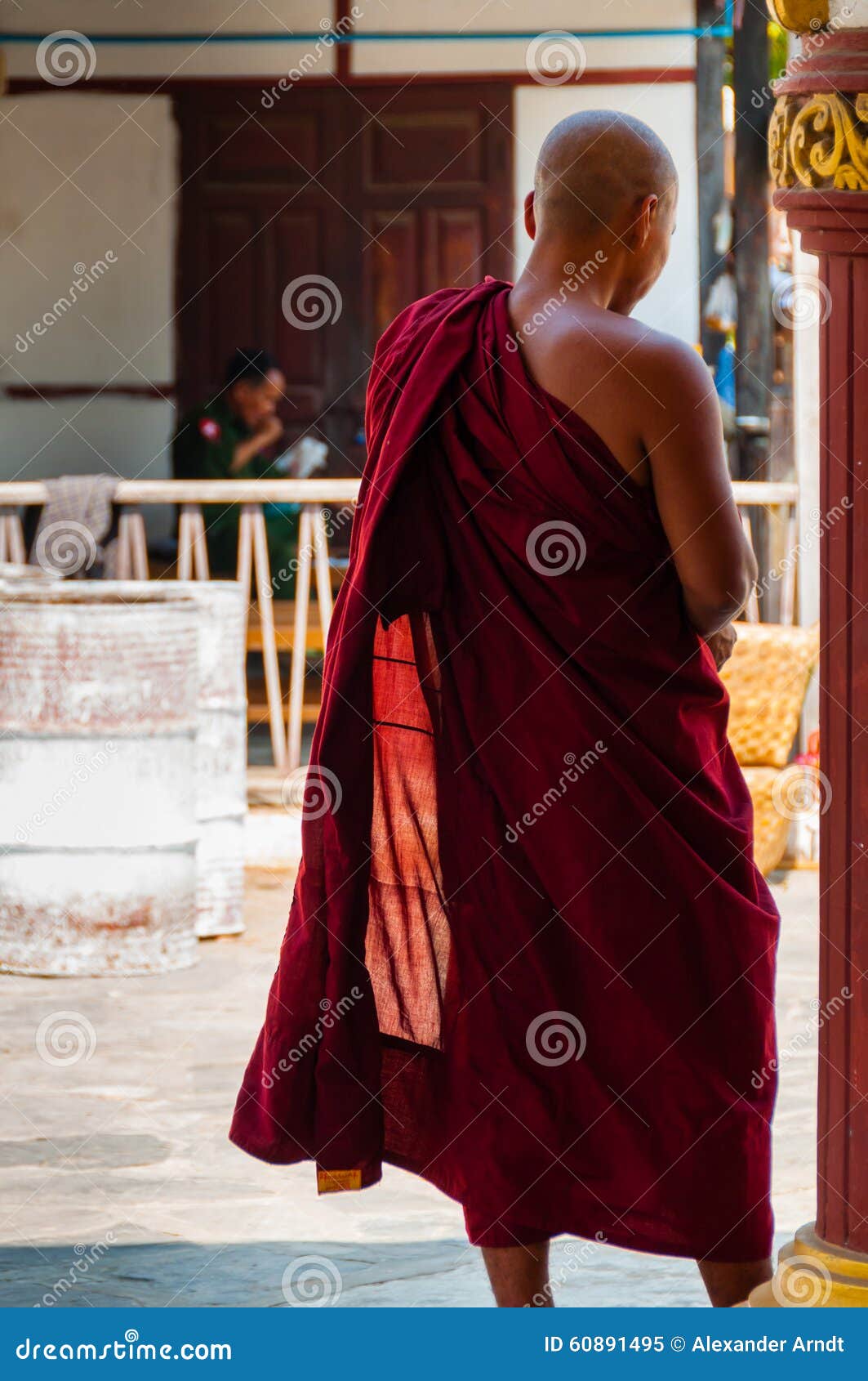 Standing Red Monk from Behind in Burma Myanmar Editorial Image - Image ...