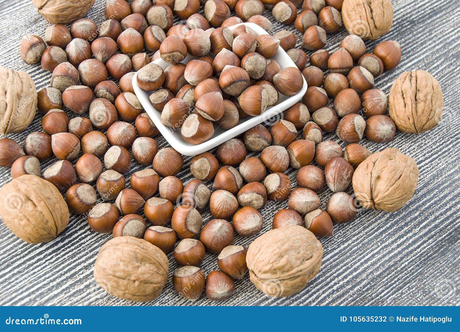 Standing Side by Side in Separate Plate of Shelled Hazelnuts and ...