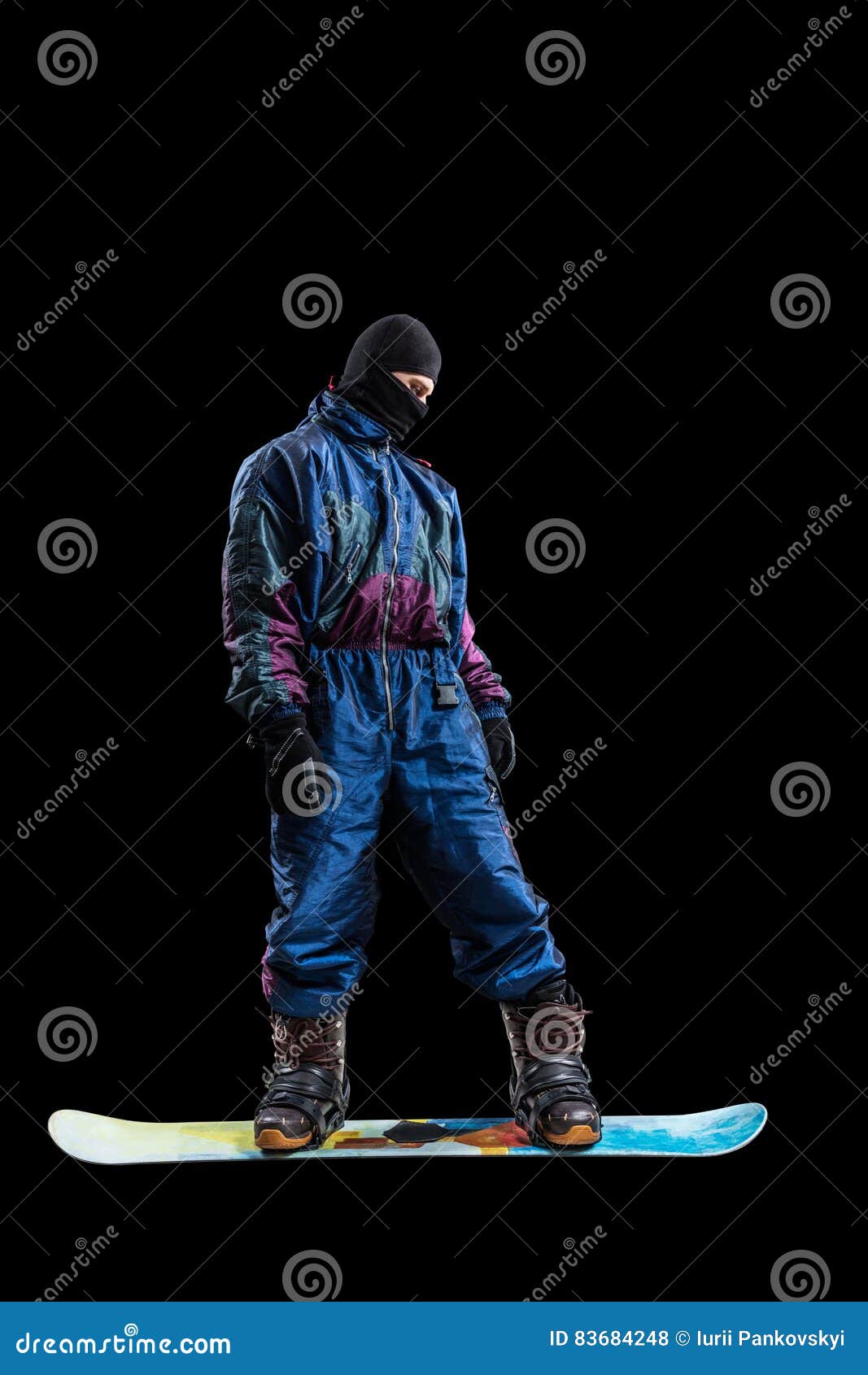 Standing Snowboarder Looking Down Isolated, Rear View Stock Photo ...