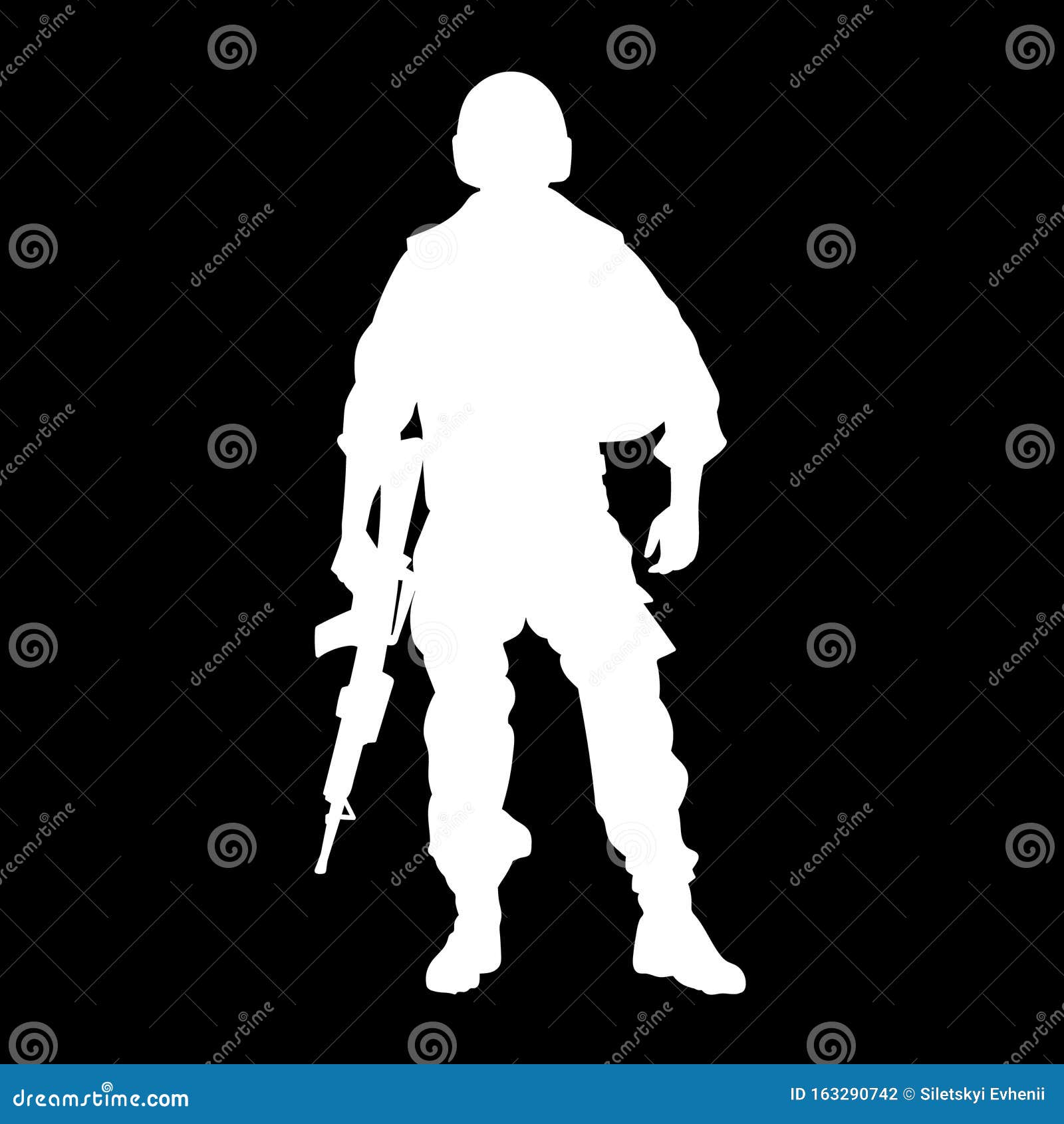 Standing Soldier With An Assault Rifle, Silhouette Vector Illustration ...