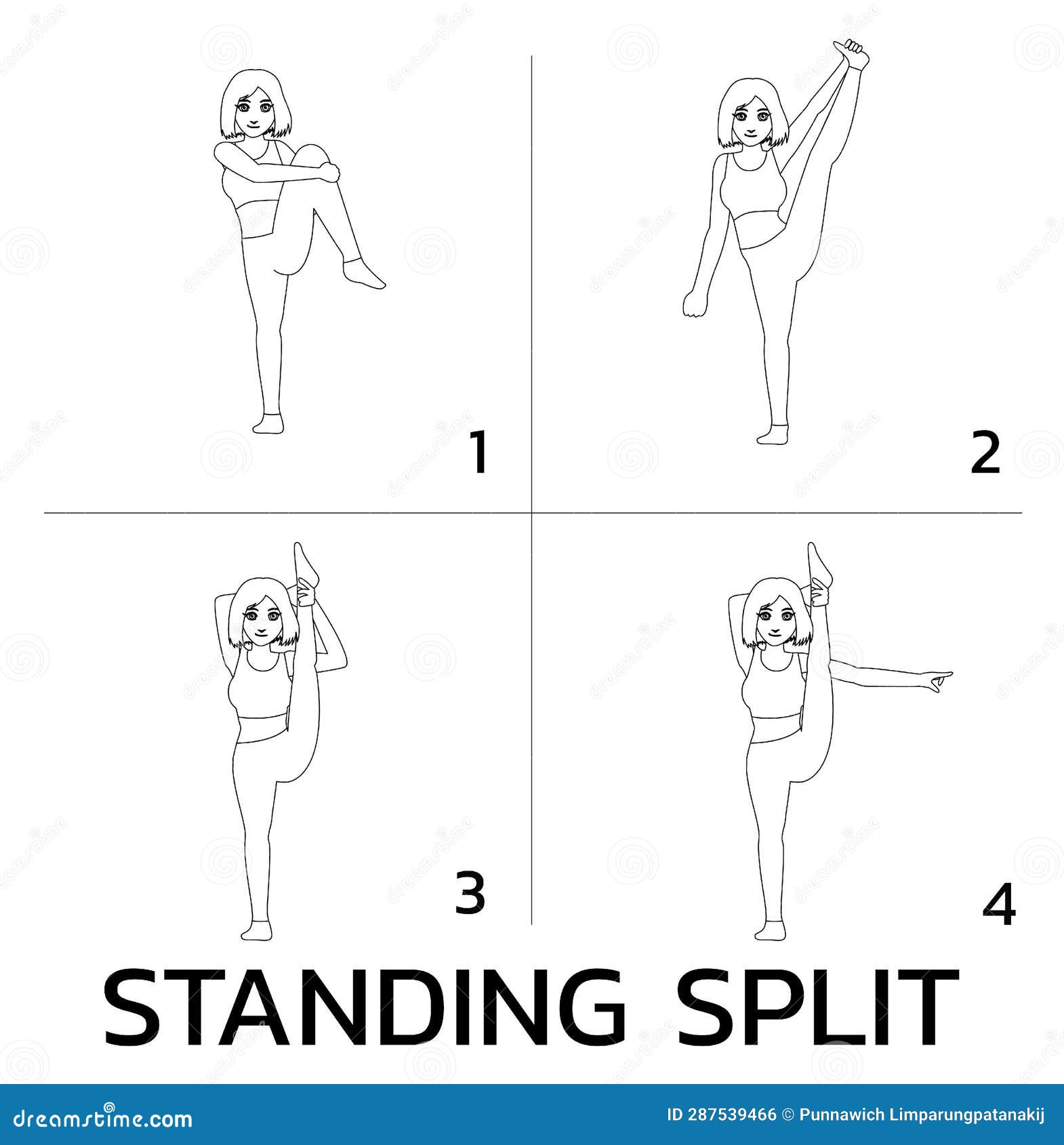 Standing Split Yoga Manga Tutorial How Cartoon Vector Illustration ...